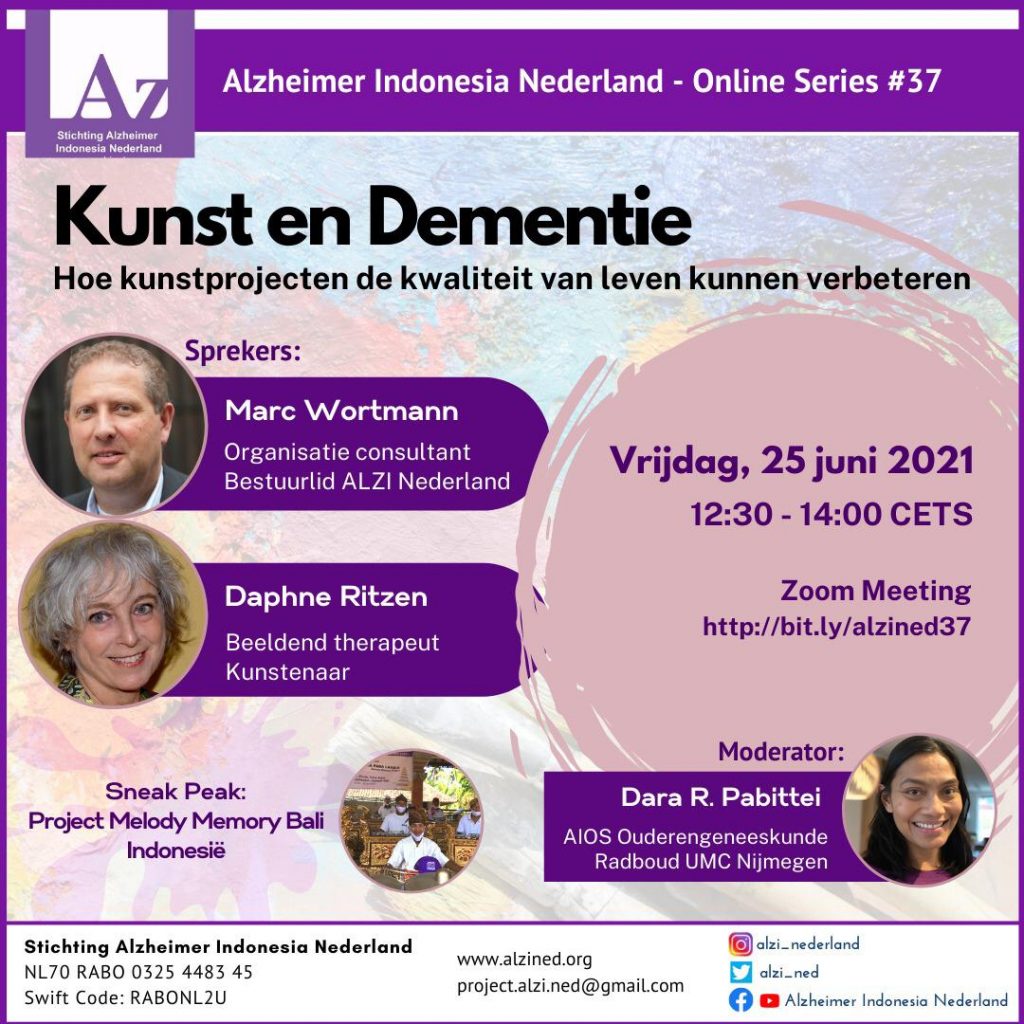 25 juni 2021 ZOOM Meeting - Kunst en dementie - "De kunsten bieden hij uitstek een manier van ...